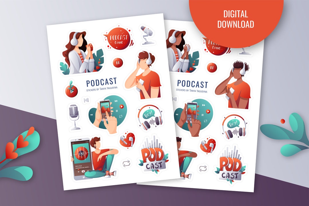 Podcast Stickers. Printable Stickers. Listening to Music Clipart ...