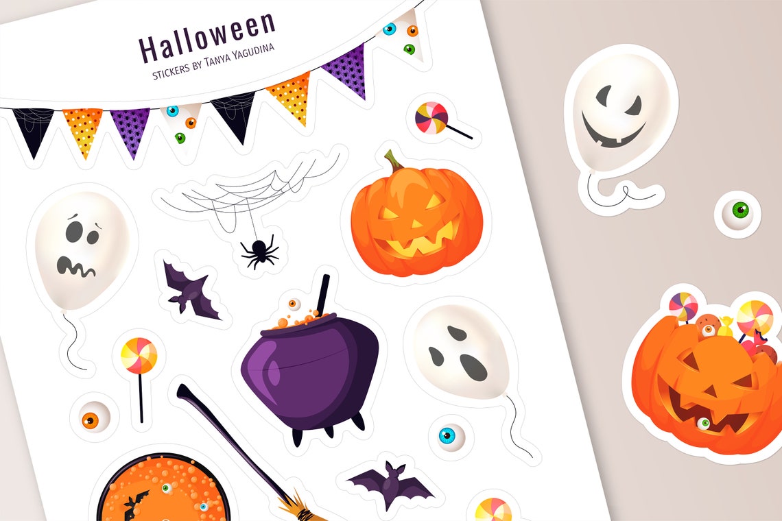 Halloween Sticker Sheet, Spooky Bullet Journal Planner Stickers ...
