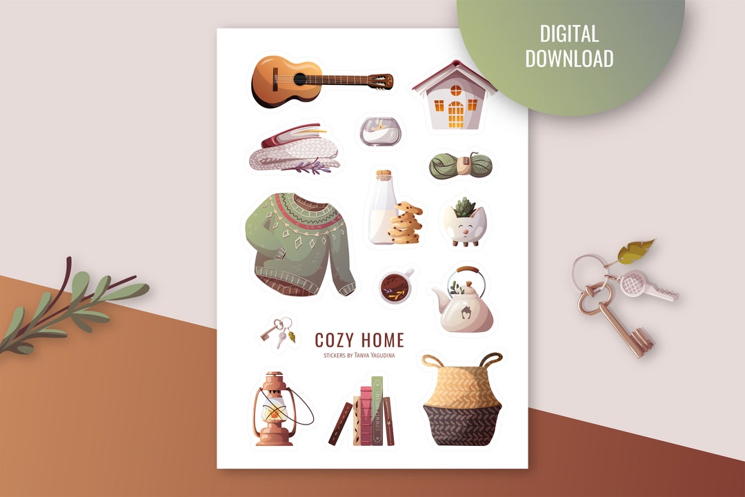 Cozy Home Sticker Sheet Bullet Journal Digital Planner. - Etsy