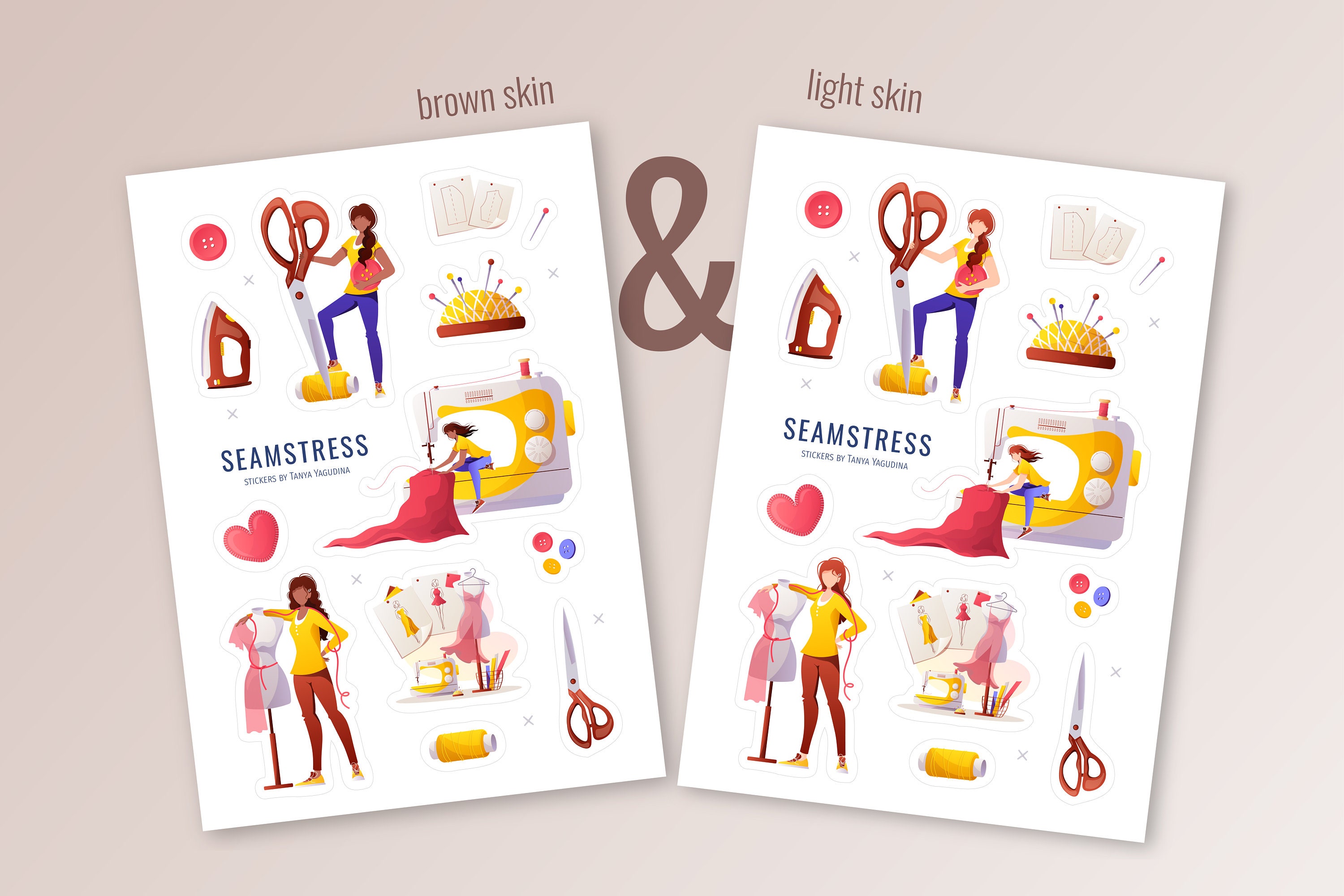 Seamstress Stickers. Printable Stickers. Sewing Clipart. - Etsy