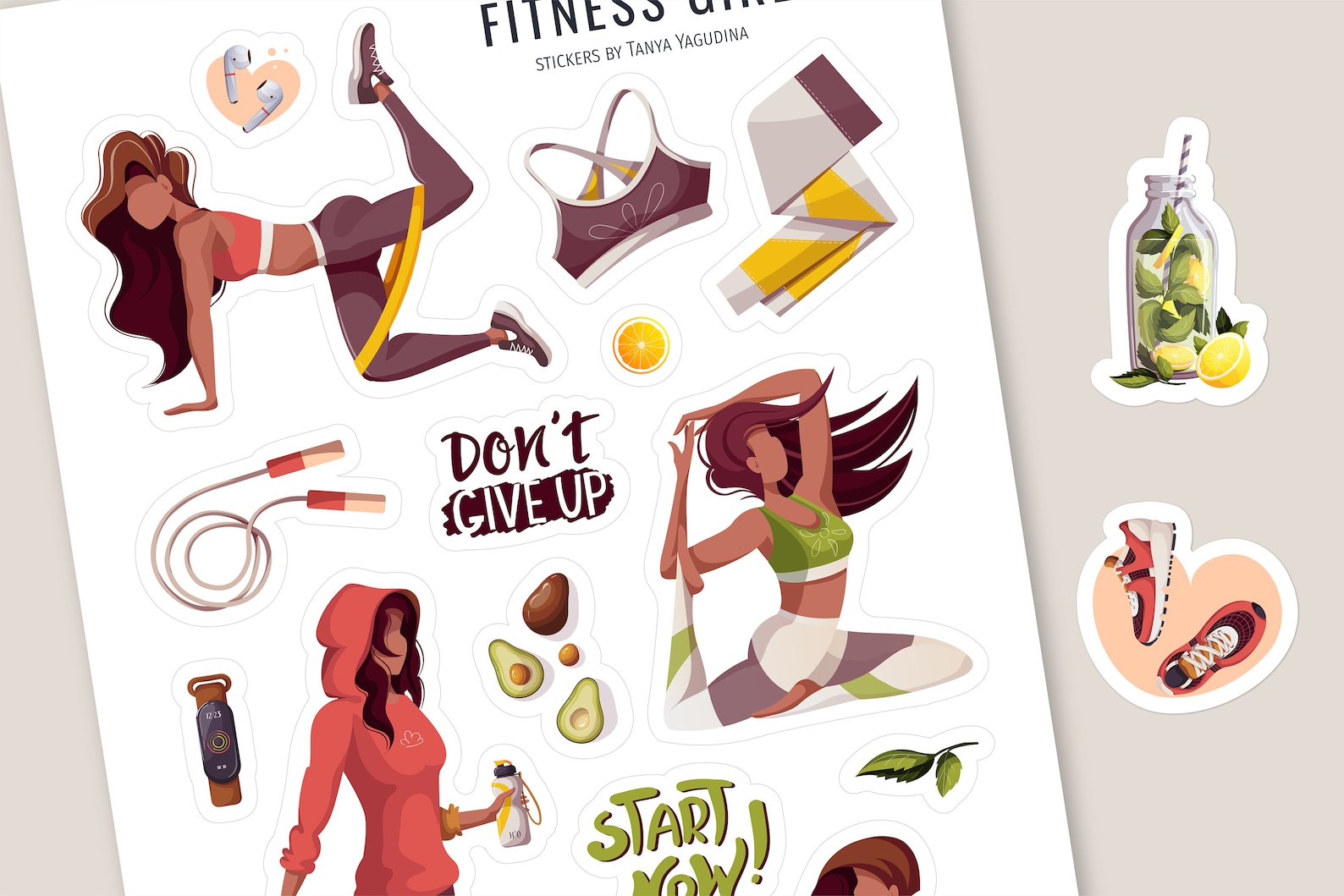 Fitness Girl Sticker Sheet. Healthy Stickers. Printable - Etsy