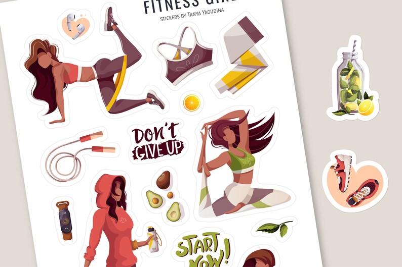 Fitness Girl Sticker Sheet. Healthy Stickers. Printable - Etsy