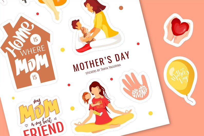 Mother's Day Stickers. Mother Clipart. Printable Stickers. Bullet ...