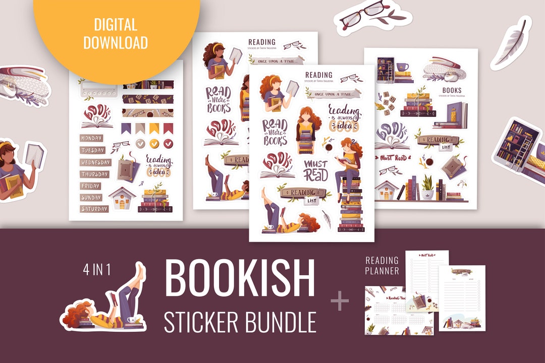 Bookish Sticker Bundle. Printable Stickers for Book Lover. Reading ...