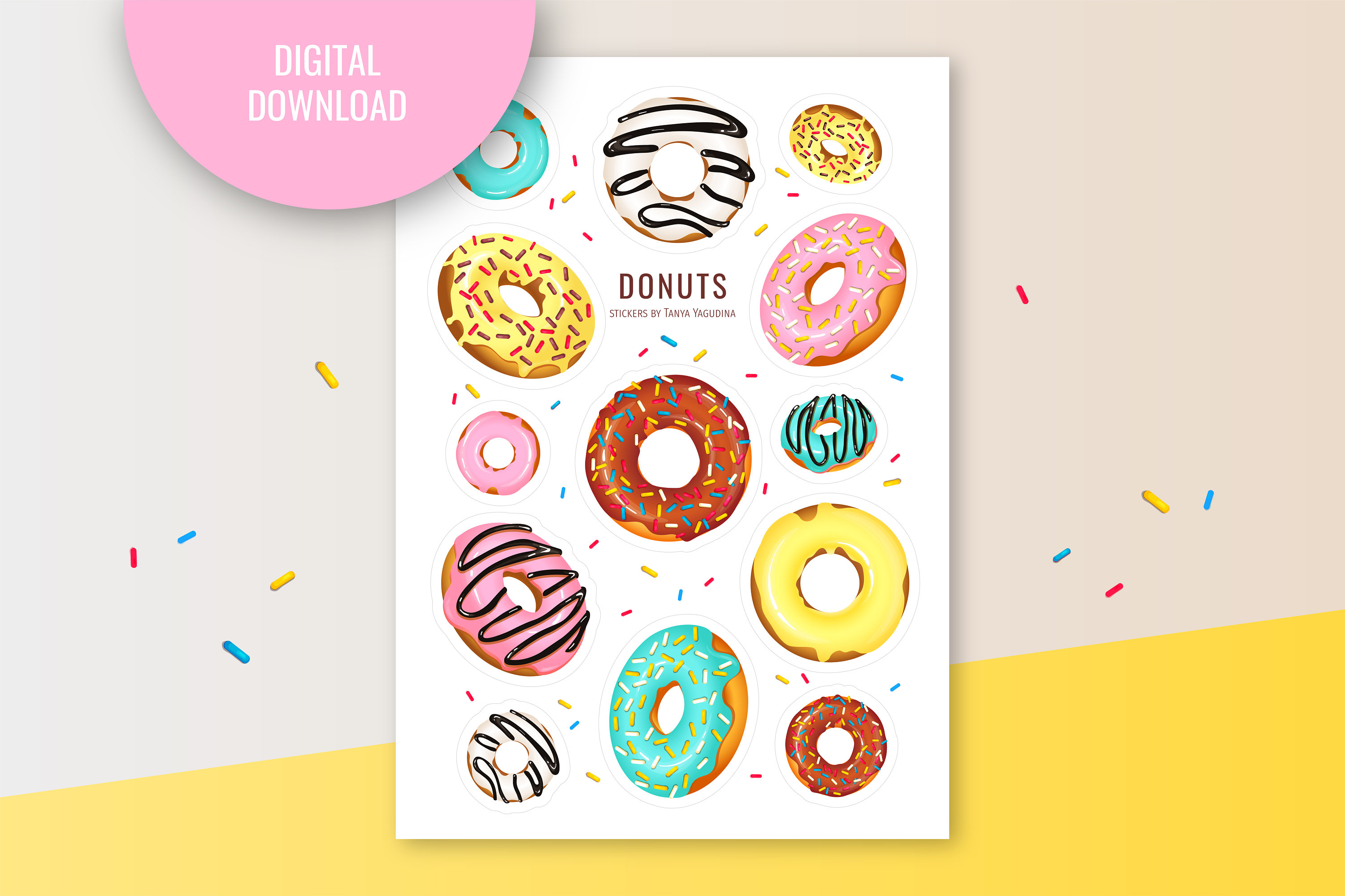 Donuts Sticker Sheet for Bullet Journal, Digital Planner. Donut ...