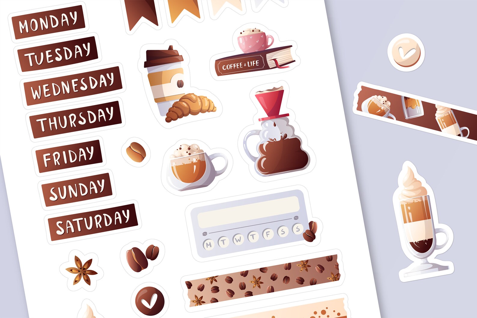 Coffee Sticker Bundle. Printable Stickers for Coffee Lover. - Etsy