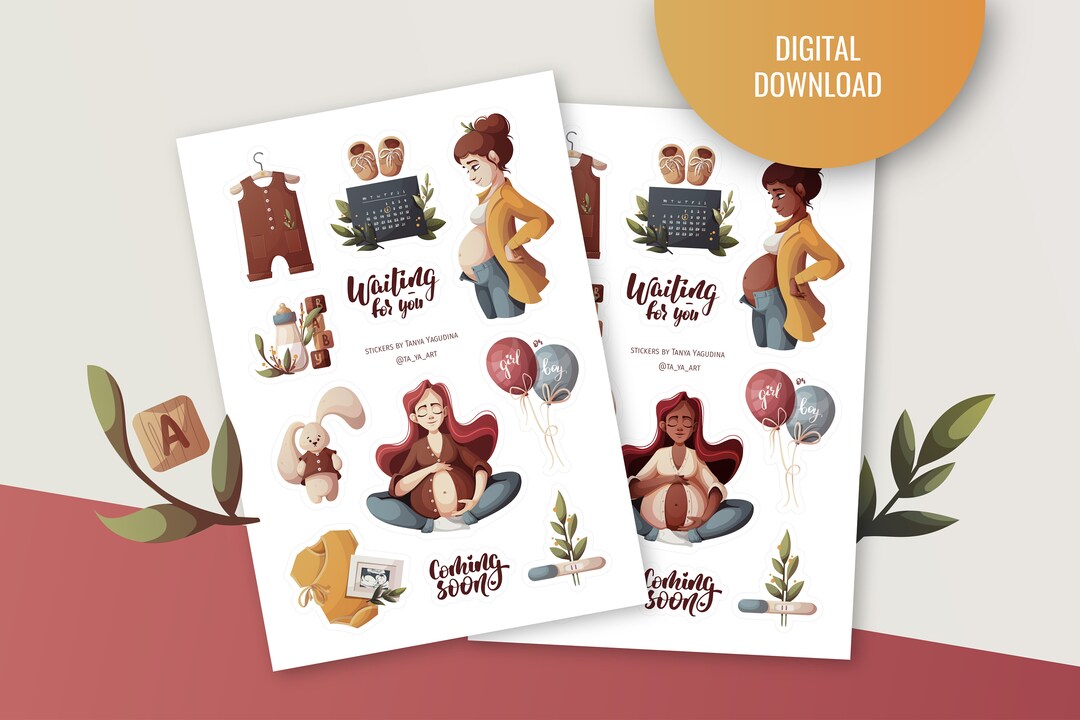 Baby Waiting Sticker Sheet Bullet Journal, Digital Planner. Printable ...