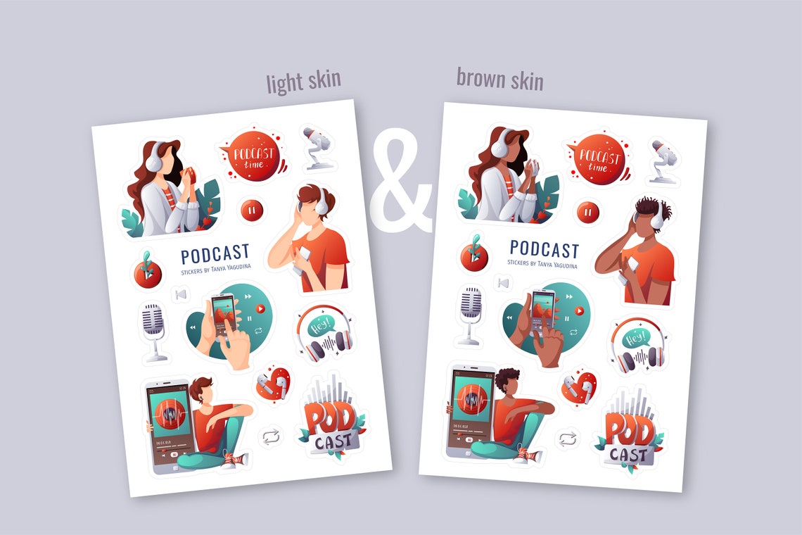 Podcast Stickers. Printable Stickers. Listening to Music Clipart ...