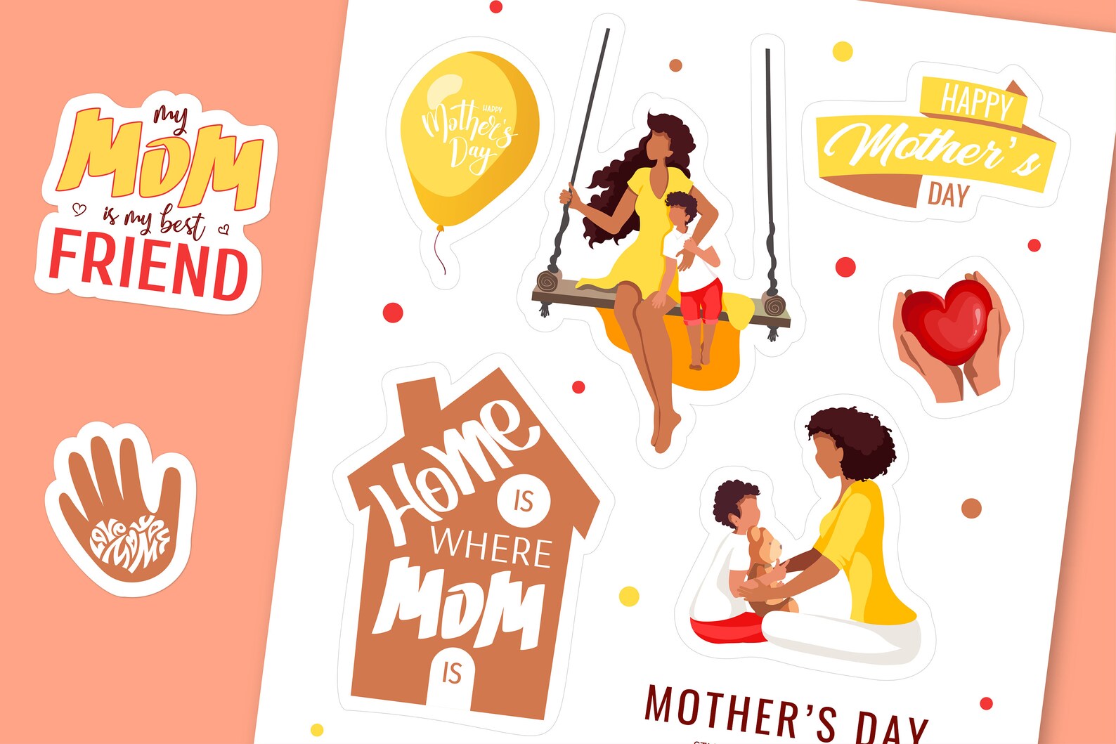 Mother's Day Stickers. Mother Clipart. Printable Stickers. - Etsy