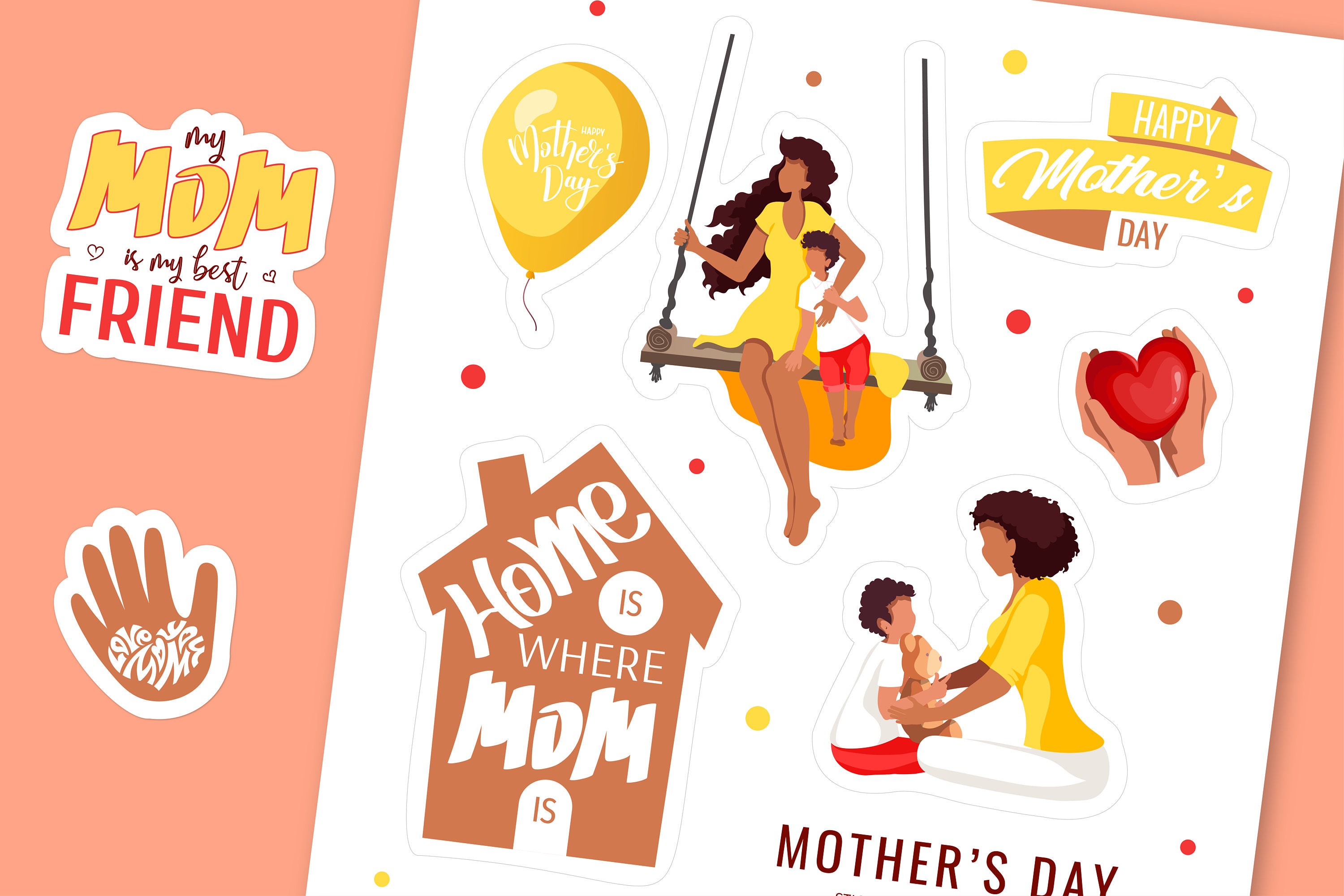 Mother's Day Stickers. Mother Clipart. Printable Stickers. | Etsy