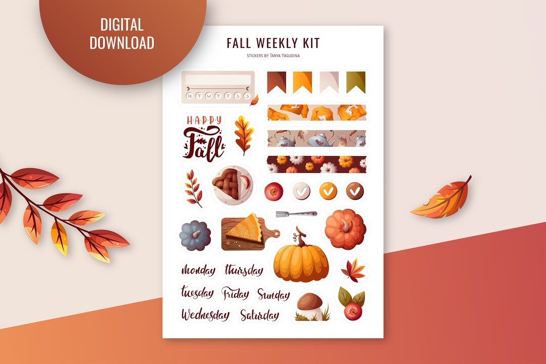 Fall Weekly Sticker Sheet. Planner Stickers. Digital Stickers. - Etsy ...