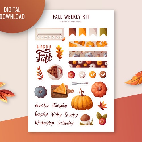 Autumn Sticker Sheet Bullet Journal Digital Planner. - Etsy