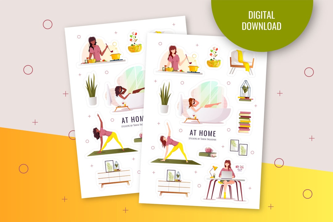 At Home Stickers. Printable Stickers. Quarantine Clipart. Digital ...
