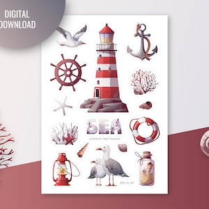 Nautical Stickers Seashore Sticker Pack Printable Stickers, Bullet ...