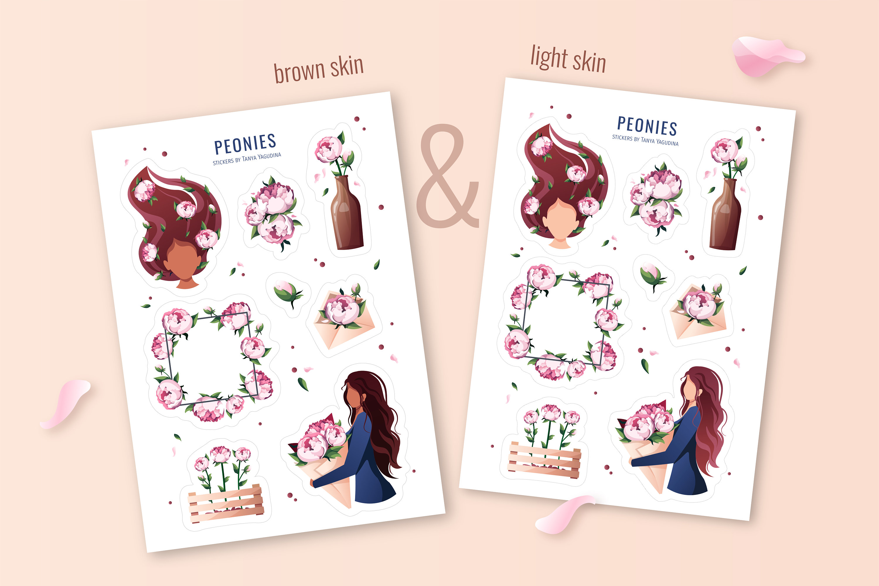 Peony Sticker Set. Printable Stickers. Floral Sticker Pack. - Etsy