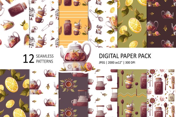 Tea Time Digital Paper Pack Seamless Patterns for Tea Lover | Etsy