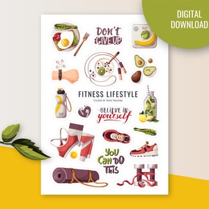 Fitness Sticker Bundle. Printable Sport, Healthy Stickers. Fitness ...