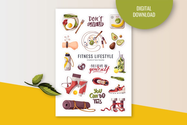 Fitness Sticker Bundle. Printable Sport Healthy Stickers. - Etsy