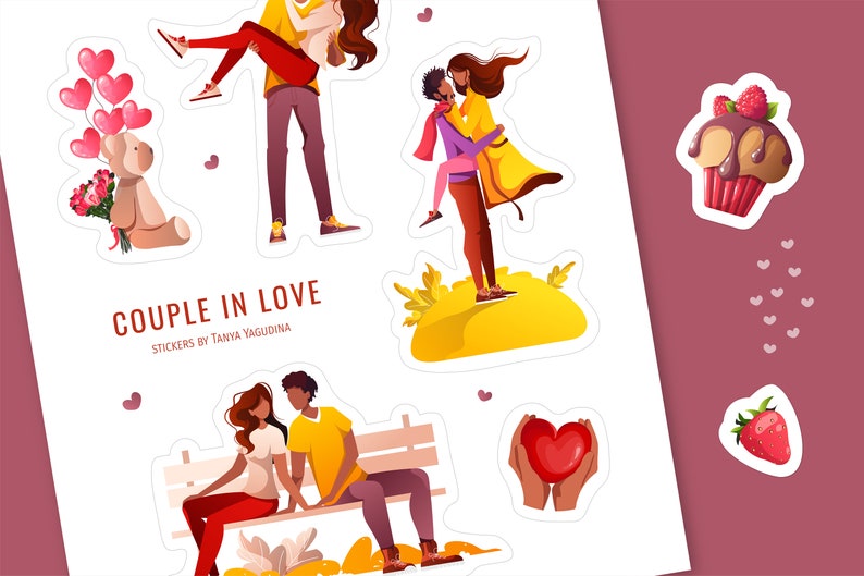Couple in Love Sticker Pack. Printable Stickers. Romantic - Etsy