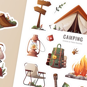 Camping Printable Stickers. Nature Clipart. Camper Digital Stickers ...