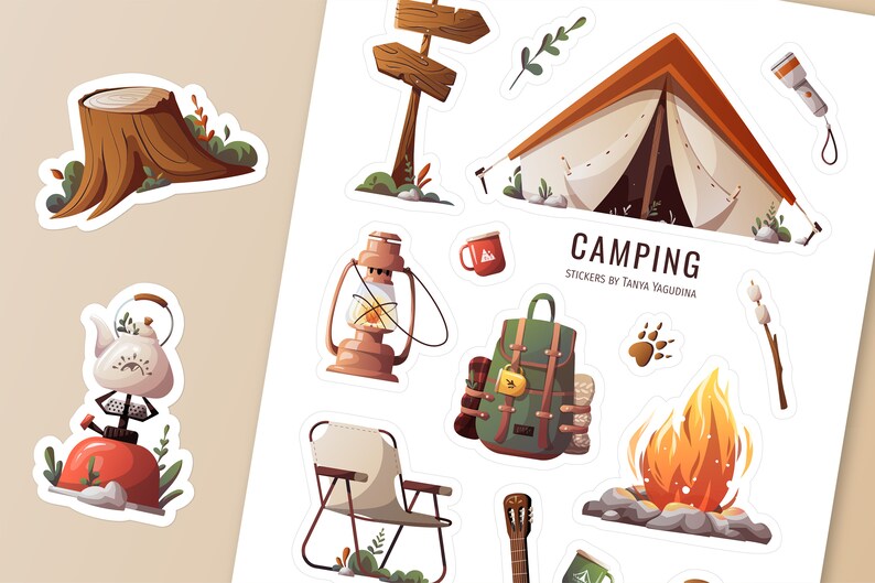 Camping Printable Stickers. Nature Clipart. Camper Digital - Etsy