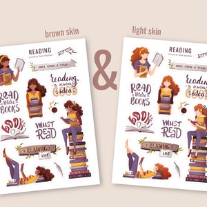 Reading Woman Stickers. Books Stickers. Printable Stickers. Digital ...