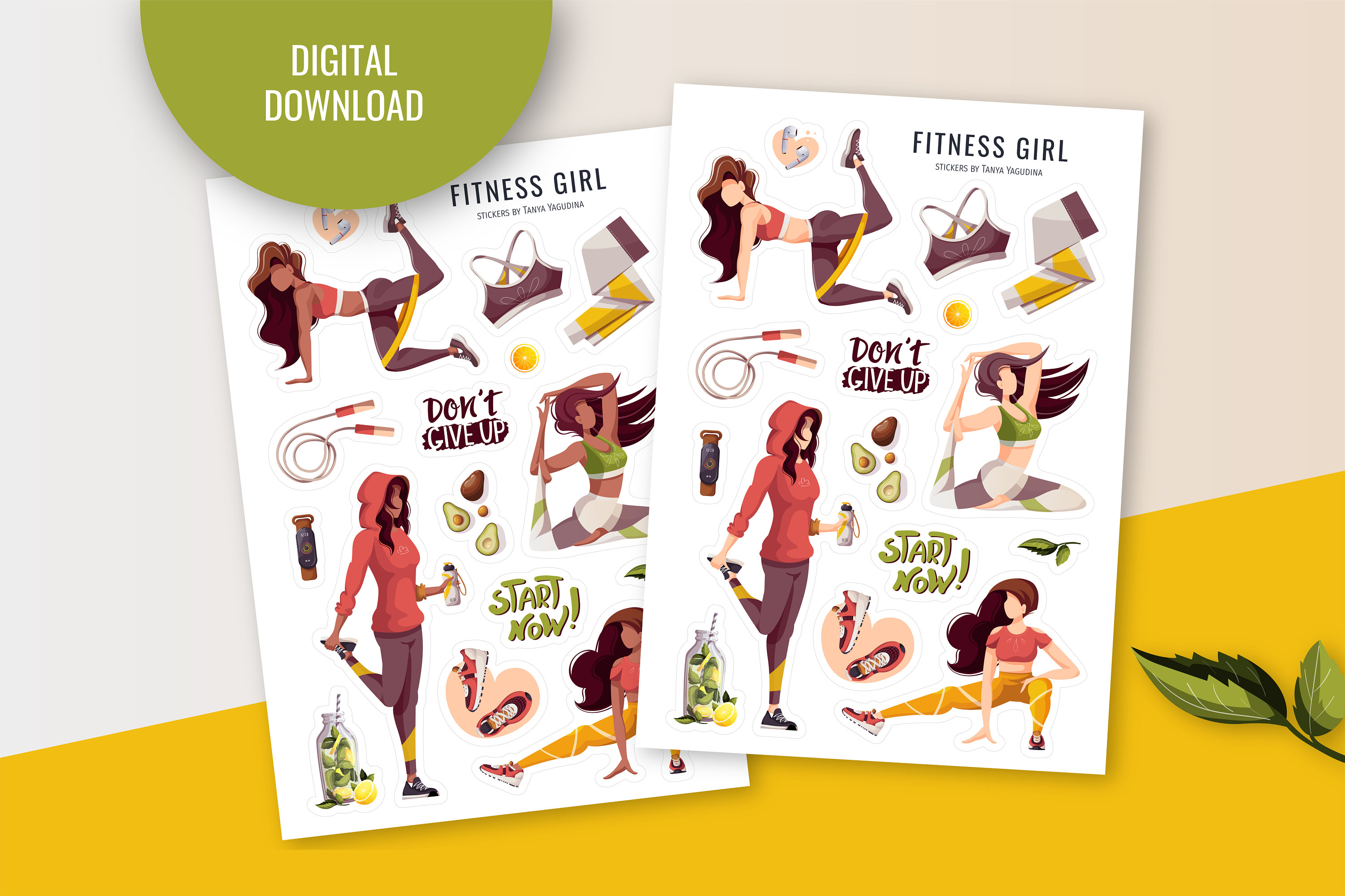 Fitness Girl Sticker Sheet. Healthy Stickers. Printable - Etsy