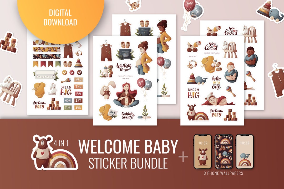 Welcome Baby Sticker Bundle. Printable Stickers With Pregnant Woman ...