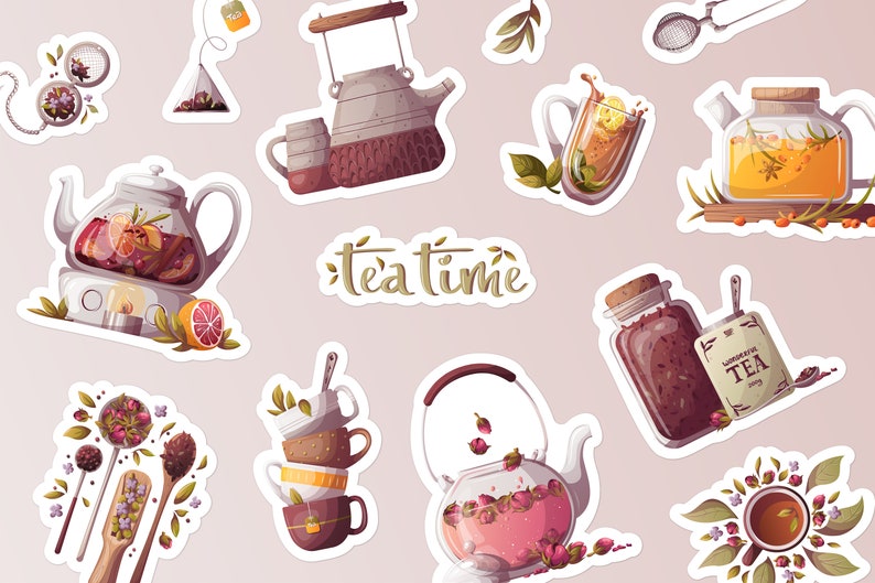Tea Time Sticker Sheet: Teapot & Teacup Planner Stickers (digital ...