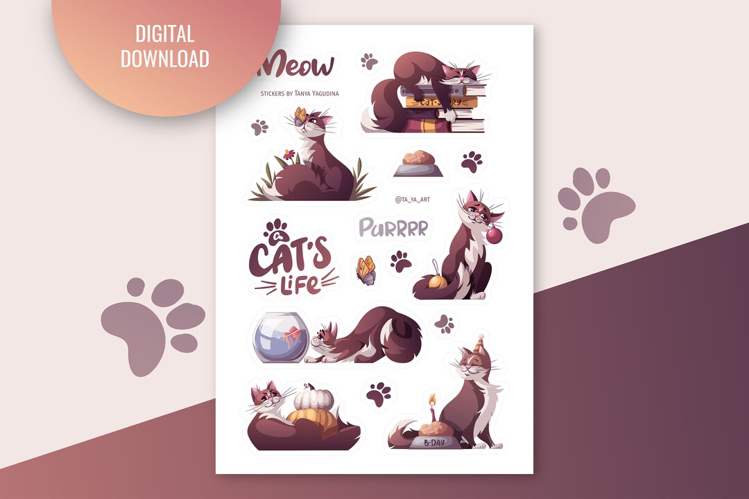 Cat Life Sticker Sheet Bullet Journal, Digital Planner. Printable ...