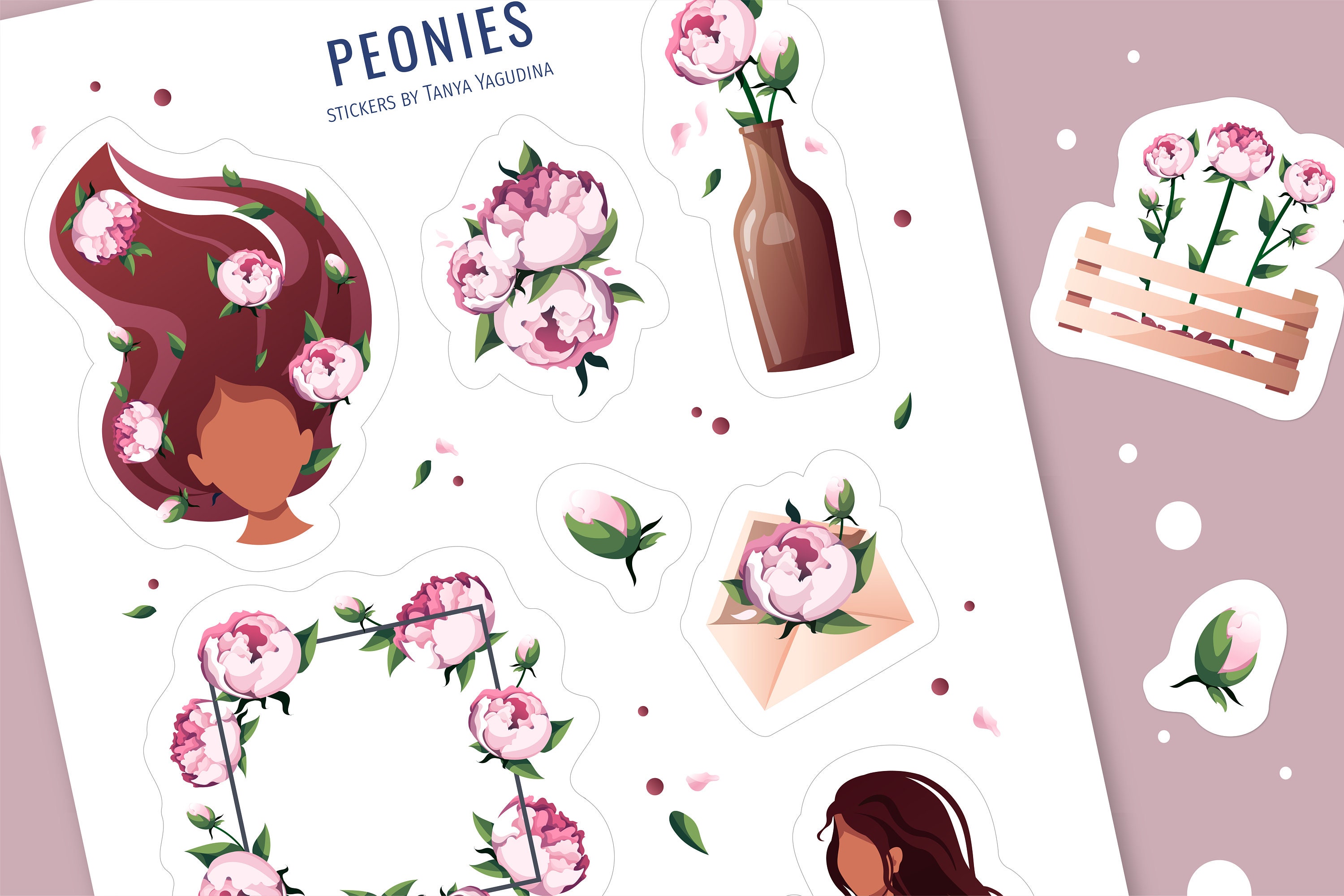 Peony Sticker Set. Printable Stickers. Floral Sticker Pack. - Etsy
