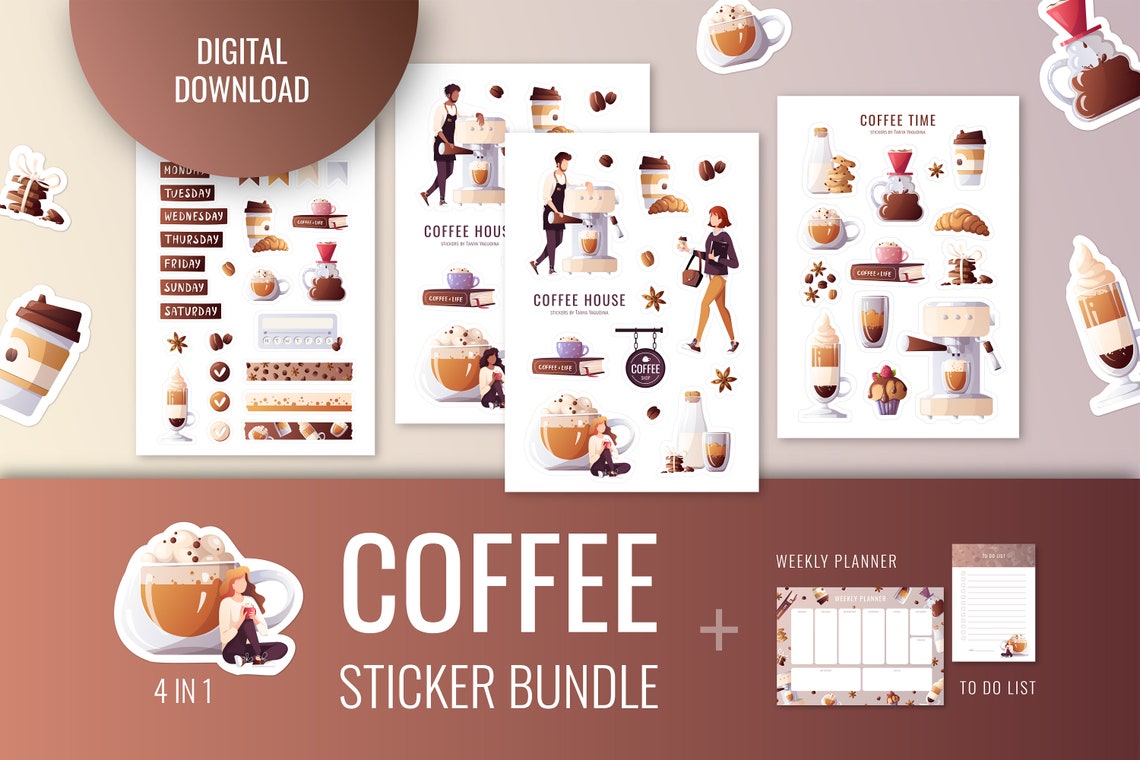 Coffee Sticker Bundle. Printable Stickers for Coffee Lover. - Etsy