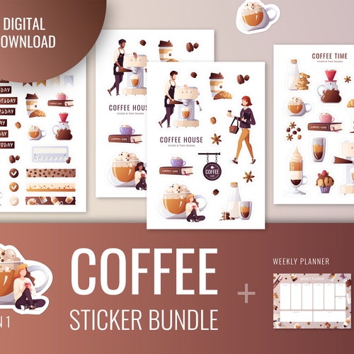 Coffee Sticker Bundle. Printable Stickers for Coffee Lover. - Etsy