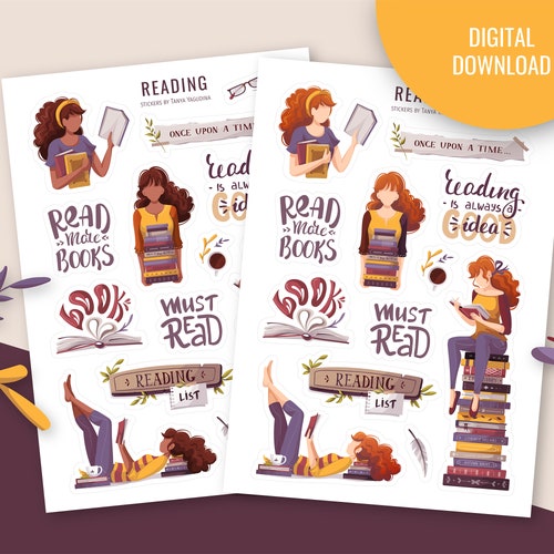 Books Stickers. Printable Stickers. Reading Clipart. Digital - Etsy