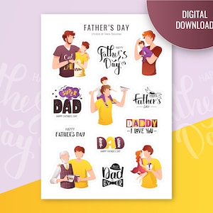 Father's Day Stickers. Printable Stickers. Dad Sticker Pack. Father ...