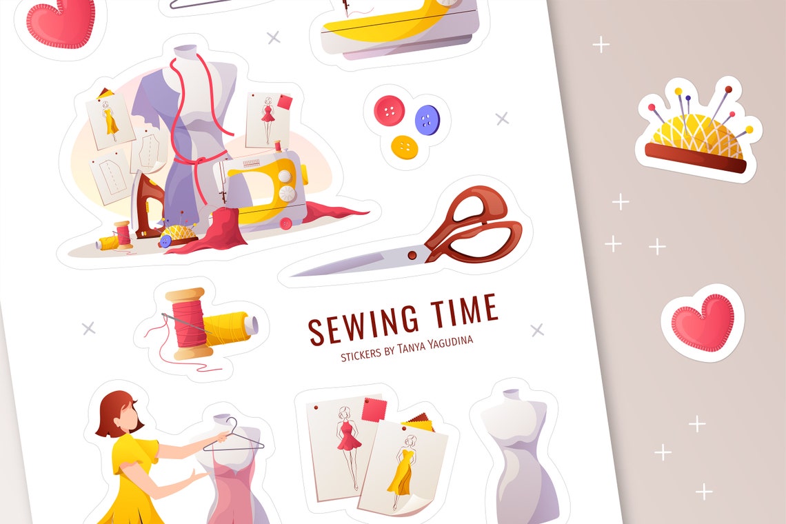 Seamstress Stickers: Sewing Clipart, Bullet Journal (digital Stickers ...