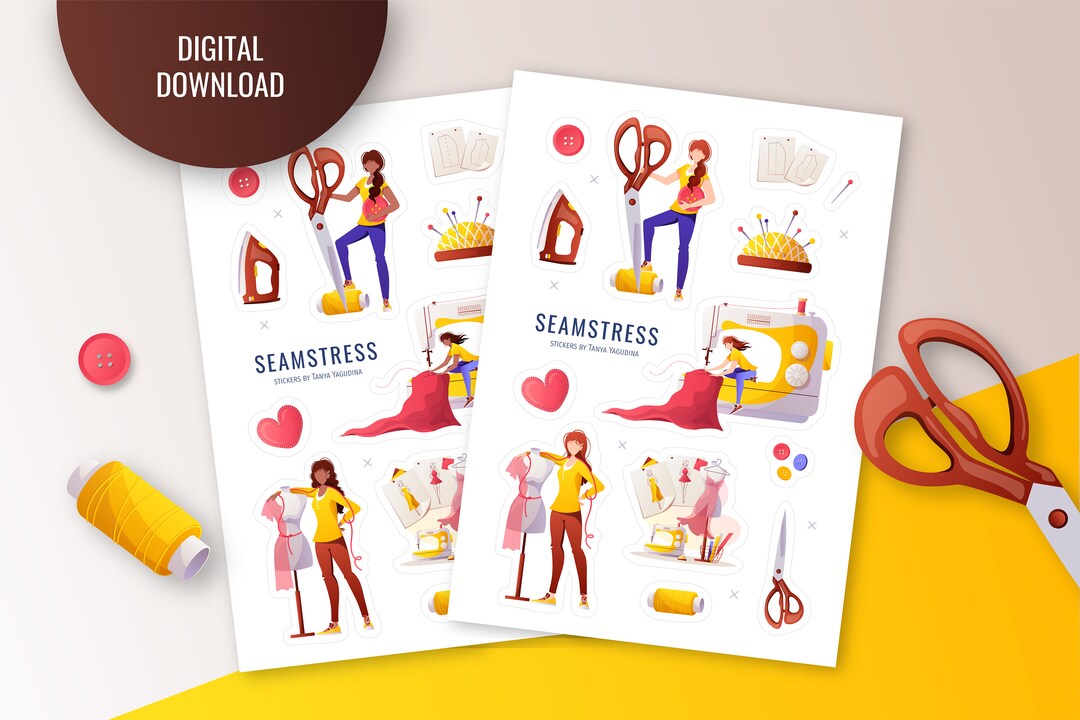 Seamstress Stickers. Printable Stickers. Sewing Clipart. Digital ...
