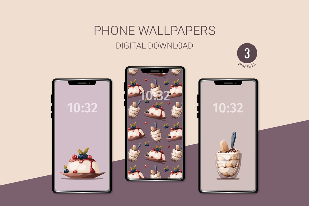 Italian Dessert Phone Wallpaper Set: Tiramisu & Panna Cotta (digital ...