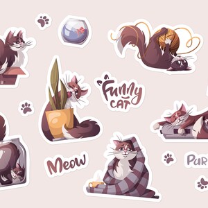 Funny Cat Sticker Sheet | Bullet Journal, Digital Planner. Printable ...