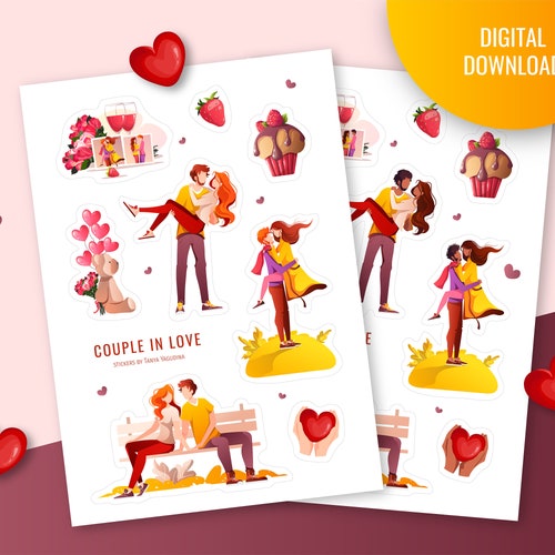 Couple in Love Sticker Pack. Printable Stickers. Romantic - Etsy