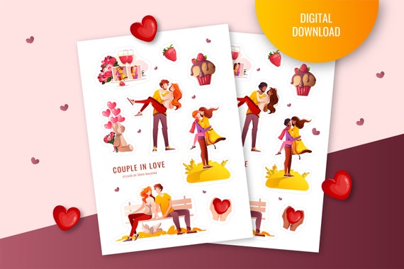 Couple In Love Sticker pack. Printable Stickers. Romantic | Etsy