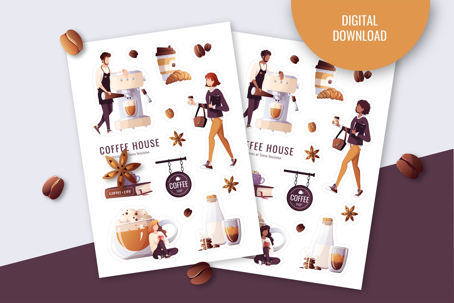 Coffee Sticker Bundle. Printable Stickers for Coffee Lover. - Etsy