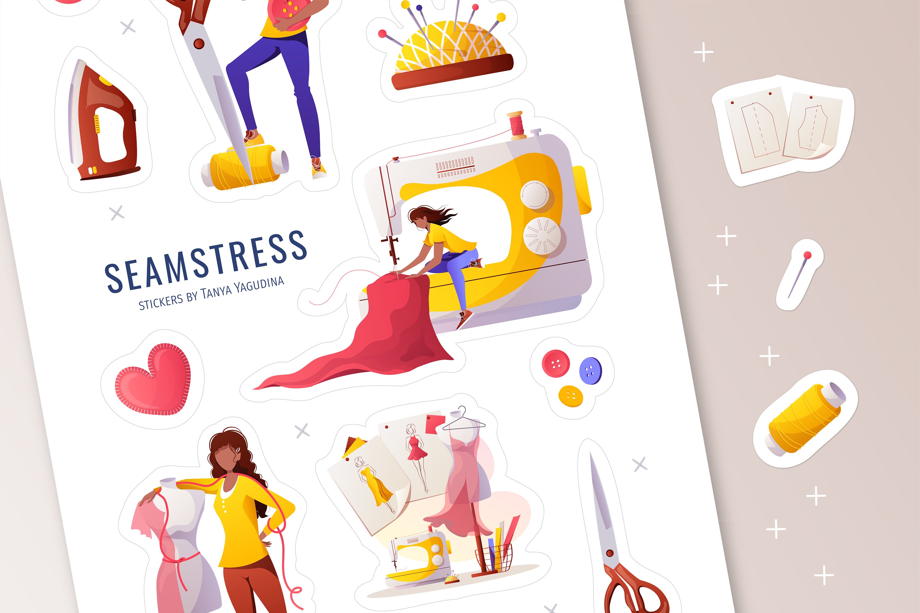 Seamstress Stickers. Printable Stickers. Sewing Clipart. - Etsy