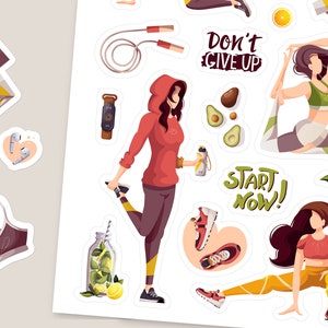 Fitness Girl Sticker Sheet. Healthy Stickers. Printable Stickers ...