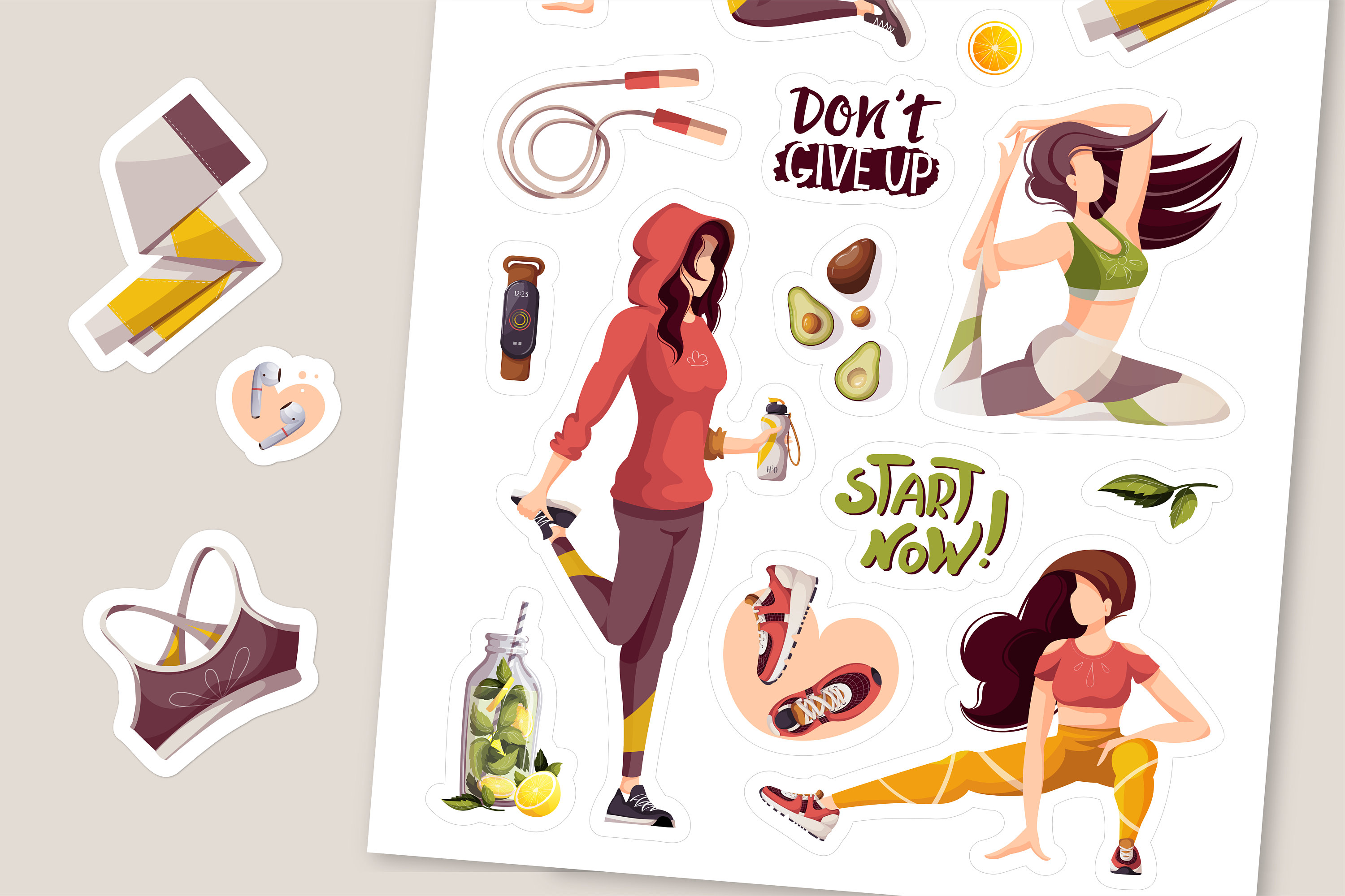Fitness Girl Sticker Sheet. Healthy Stickers. Printable - Etsy