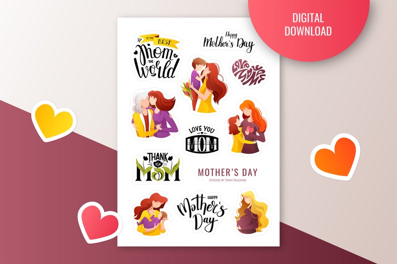 Mother's Day Stickers. Printable Stickers. Mom Sticker Pack. Mother ...