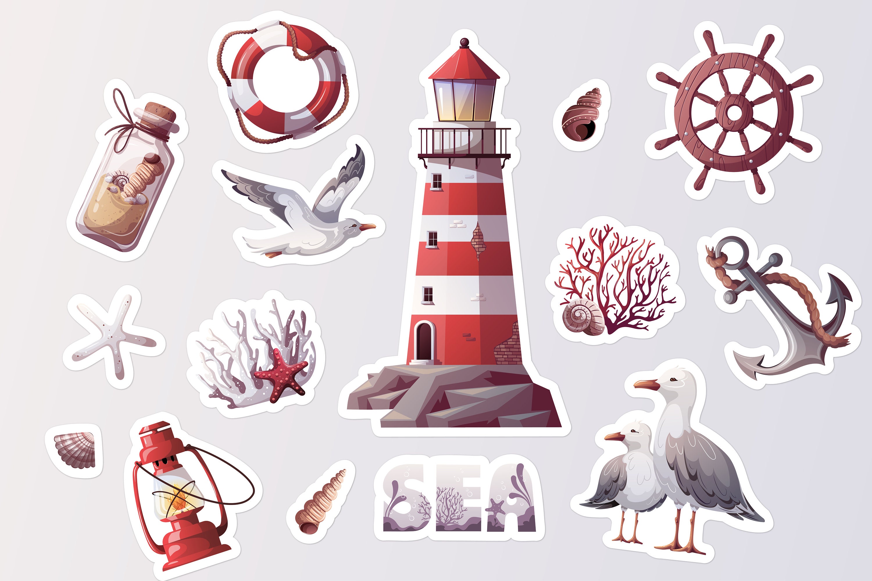 Seashore Sticker Bundle. Printable Stickers for Summer Beach - Etsy