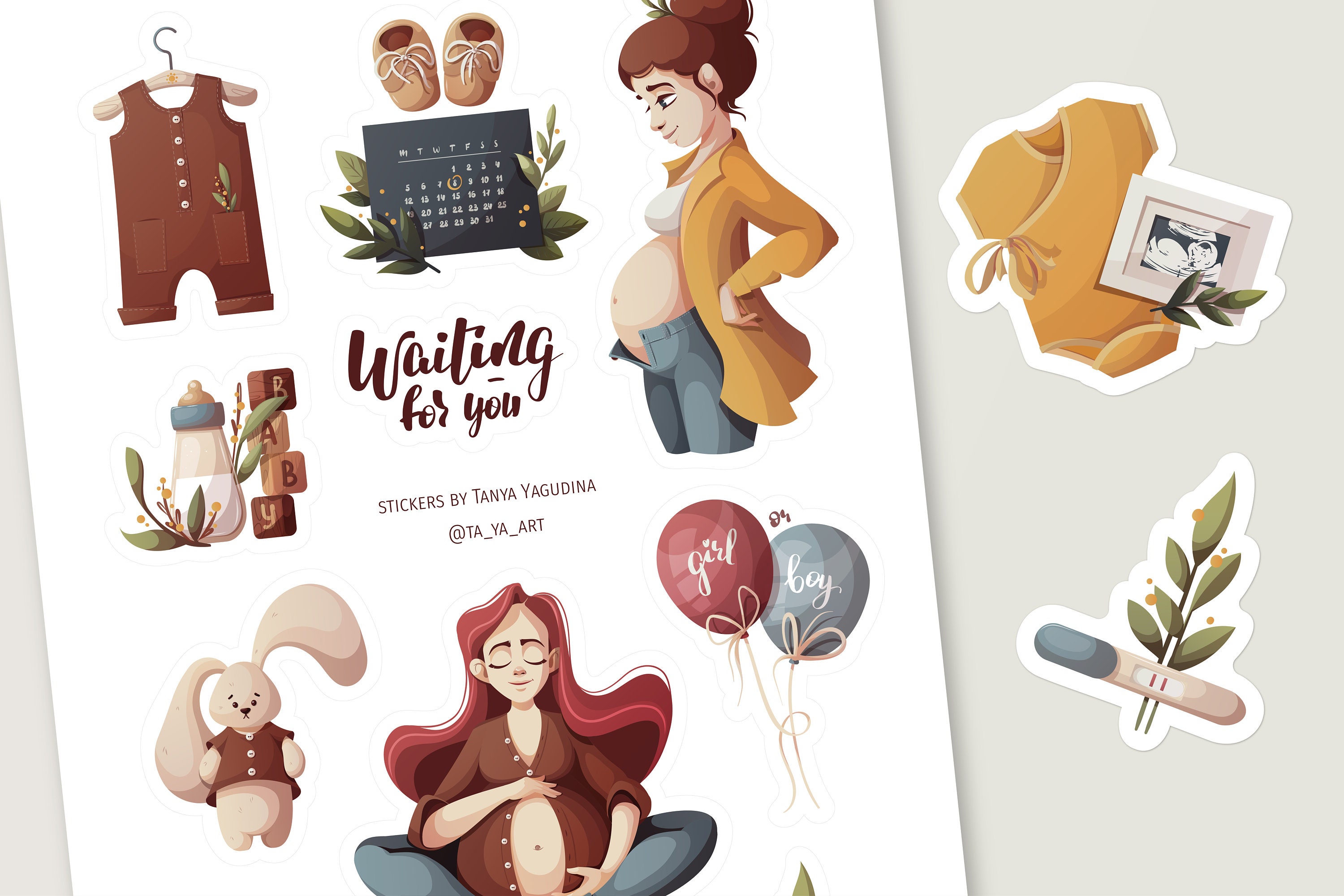 Baby Waiting Sticker Sheet Bullet Journal, Digital Planner. Printable ...