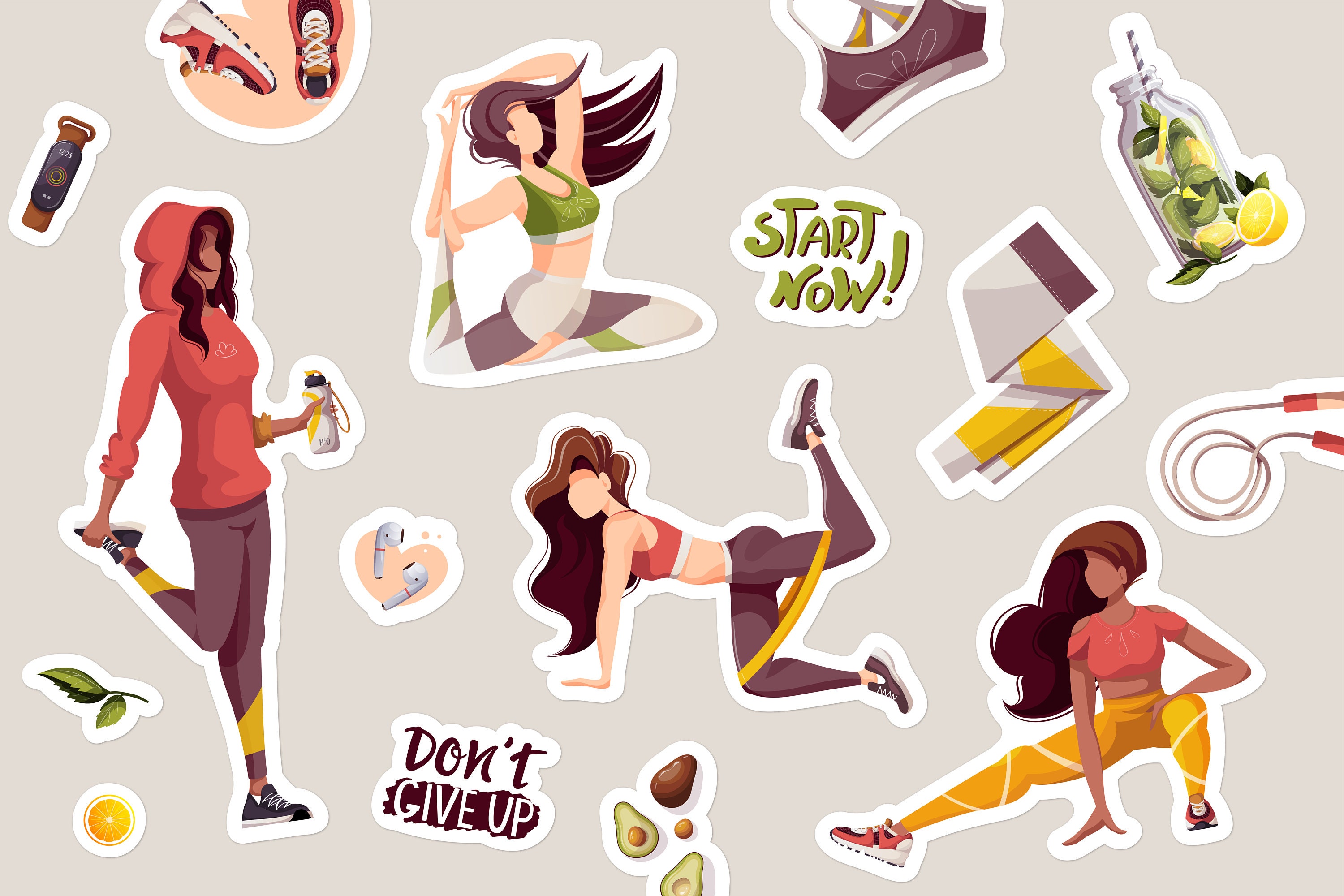 Fitness Girl Sticker Sheet. Healthy Stickers. Printable - Etsy