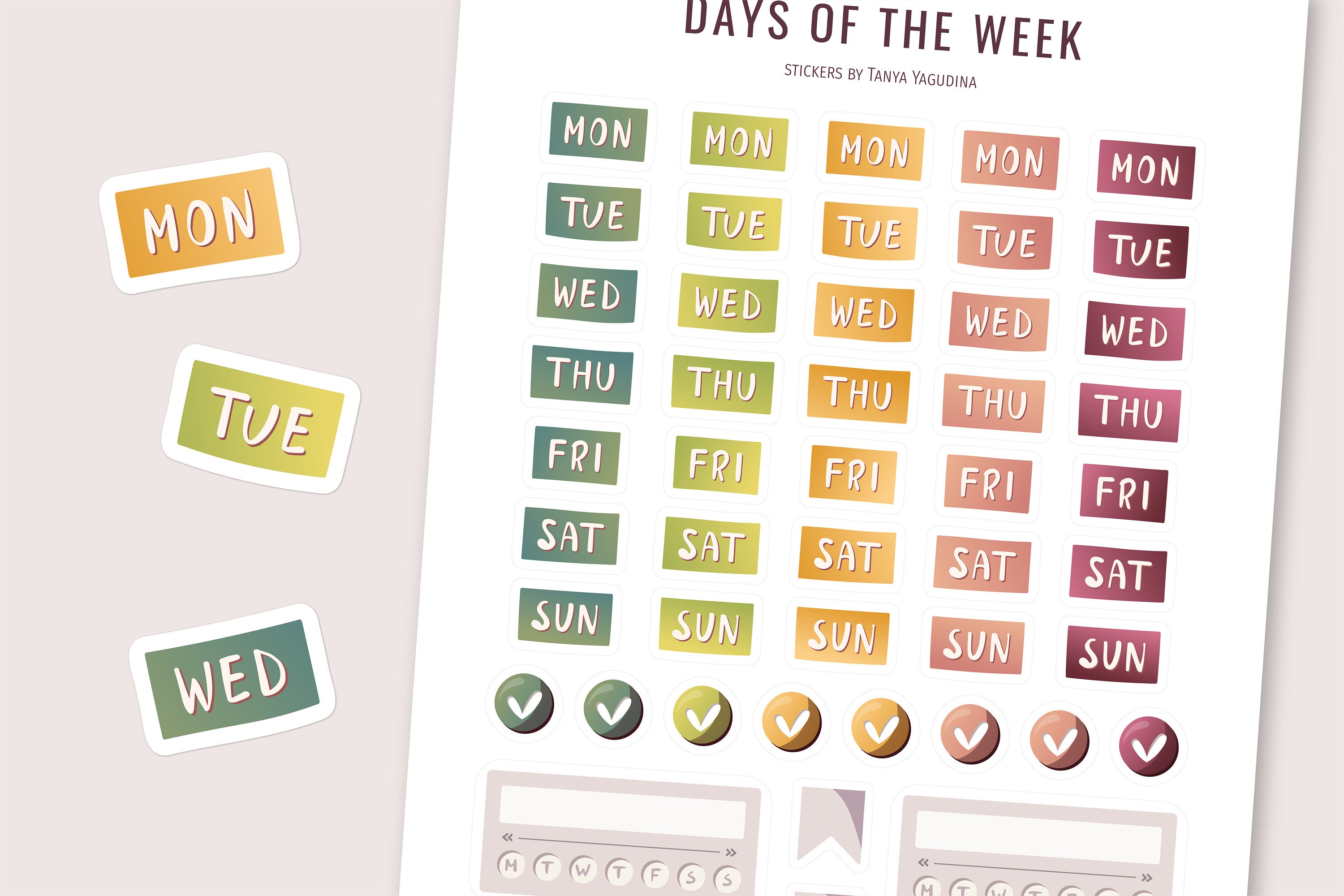 Days of the Week Sticker Sheet 02. Planner Stickers. Bullet Journal ...